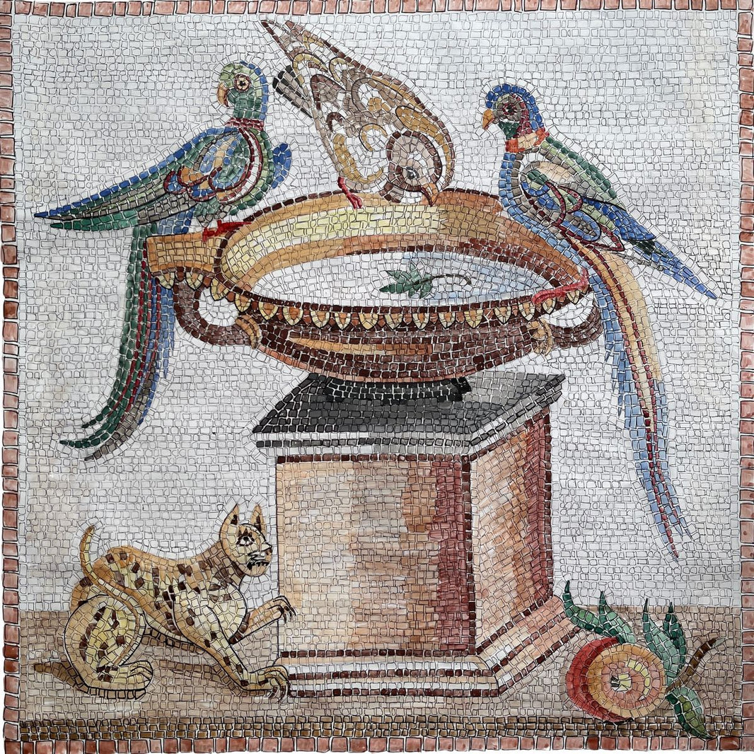 Rectangular bird table top with red frame – SCUOLA DI MOSAICO