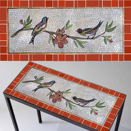 Rectangular bird table top with red frame – SCUOLA DI MOSAICO